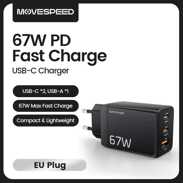 Зарядное устройство MOVESPEED 67 Вт USB-C GaN со скидкой за 1045₽ | ПМКД